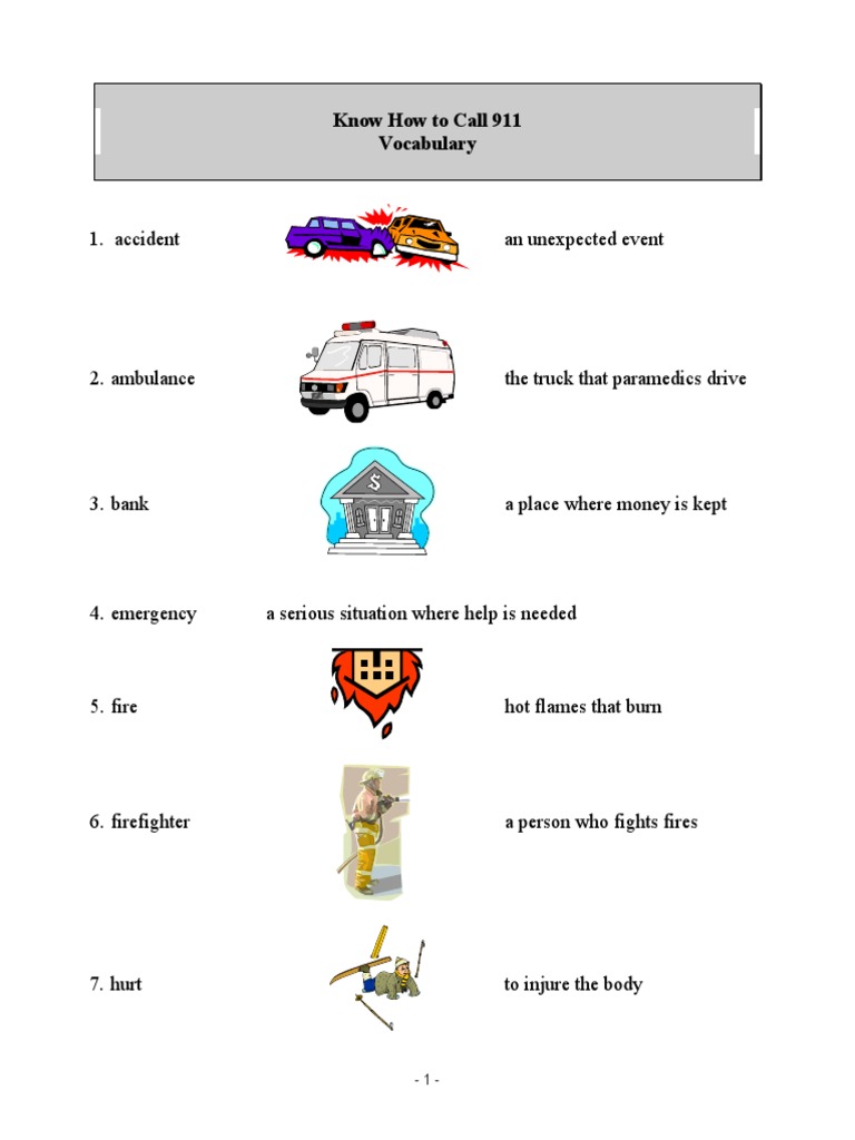 Know How To Call 911 Vocabulary | PDF | 9 1 1 | Question