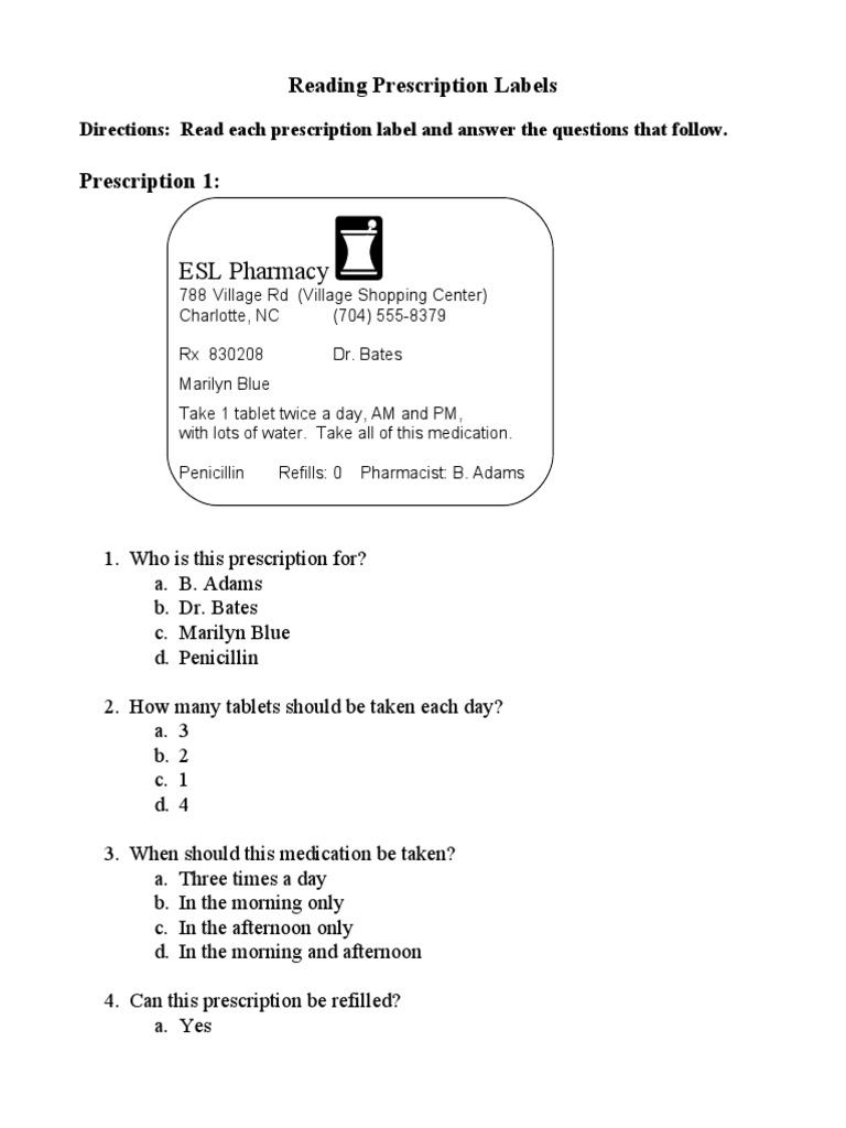 ESL Pharmacy: Reading Prescription Labels | PDF | Self-Improvement ...