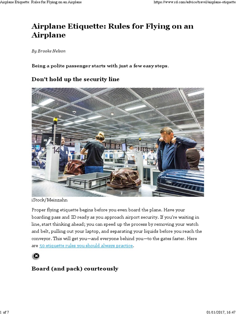 Airplane Etiquette - Rules For Flying On An Airplane | PDF | Airplane ...