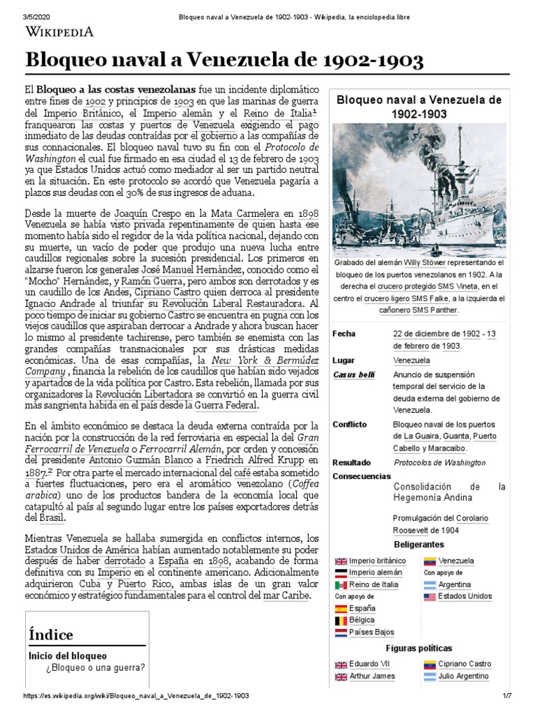 Bloqueo Naval A Venezuela de 1902-1903 - Wikipedia, La Enciclopedia Libre | PDF | Gobierno ...