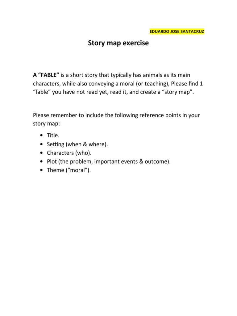 Story Map Exercise: A "FABLE" Is A Short Story That Typically Has ...