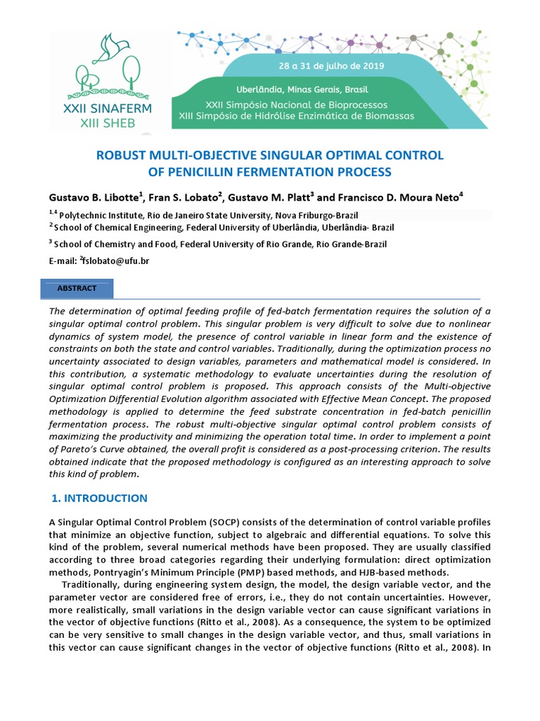 SINAFERM controle ótimo | PDF | Optimal Control | Mathematical Optimization