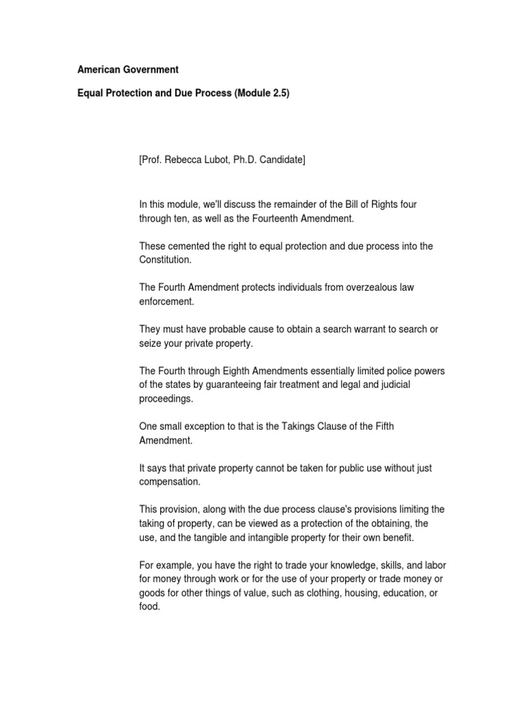 Equal Protection & Due Process Rights | PDF | Fourteenth Amendment To ...