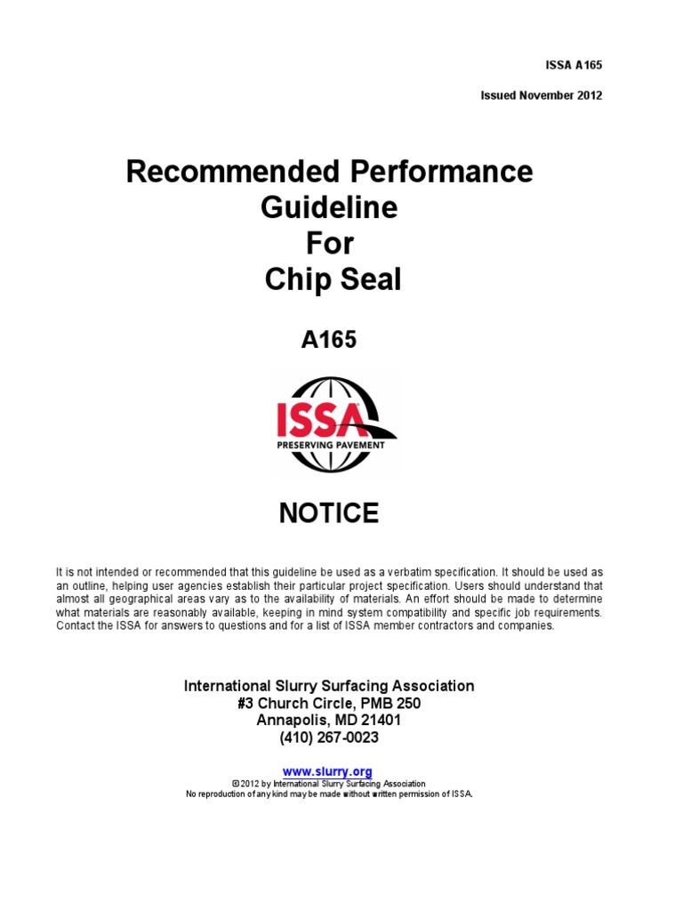 Recommended Performance Guideline For Chip Seal: Notice | PDF | Road ...