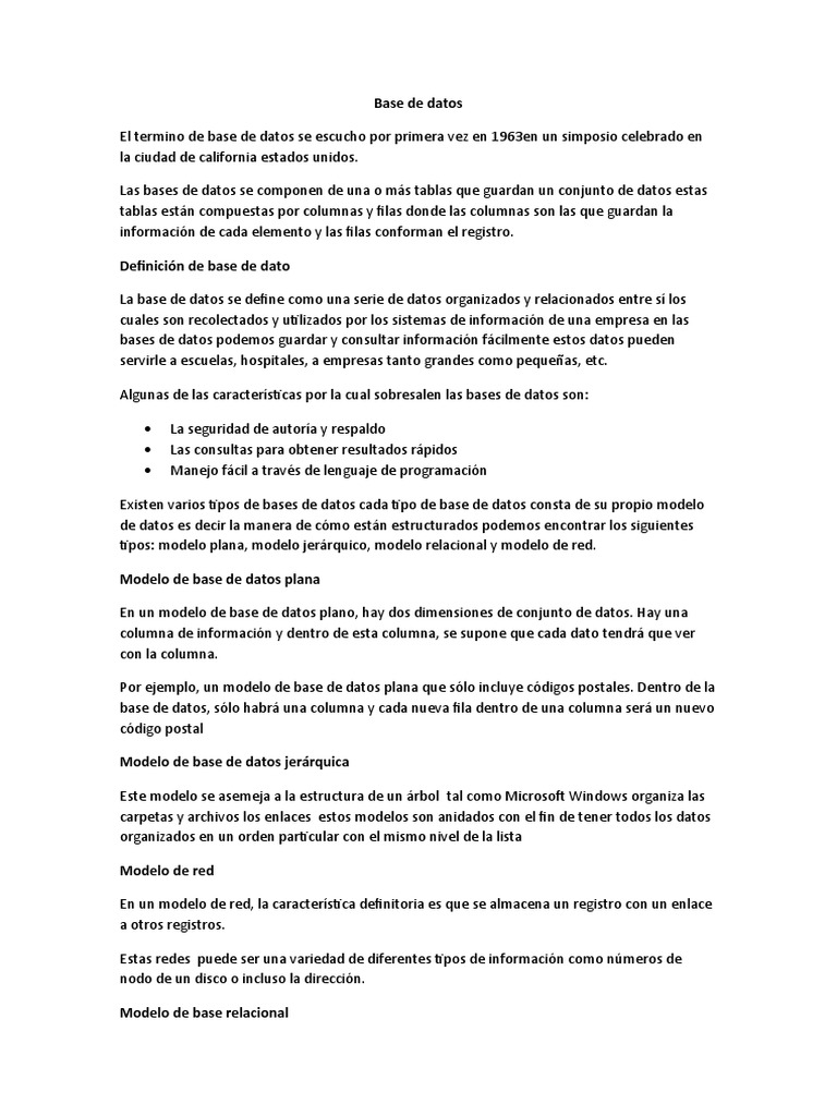 Ensayo Base de Datos | PDF | Bases de datos | Base de datos relacional