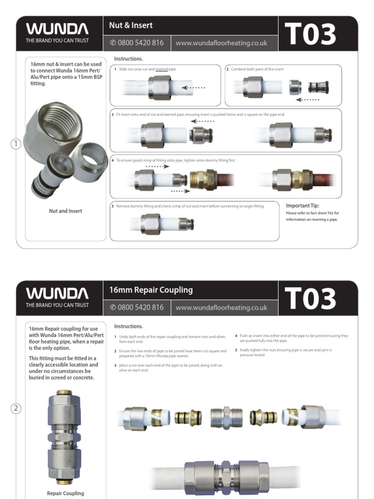16mm Wunda Pipe Nut & Insert Guide | PDF | Pipe (Fluid Conveyance ...