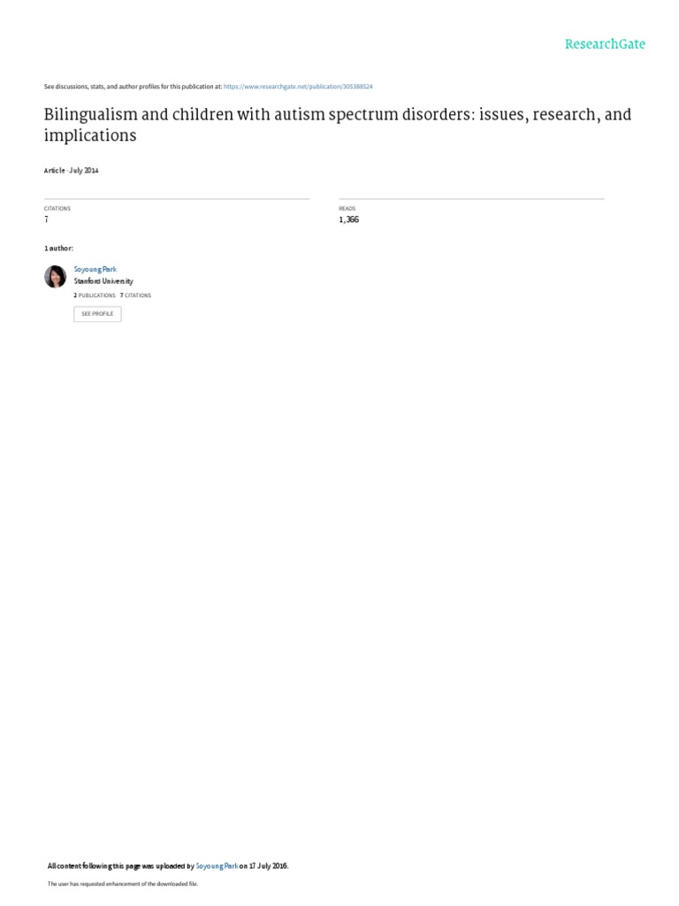 Bilingualism and Children With Autism Spectrum Disorders Issues ...