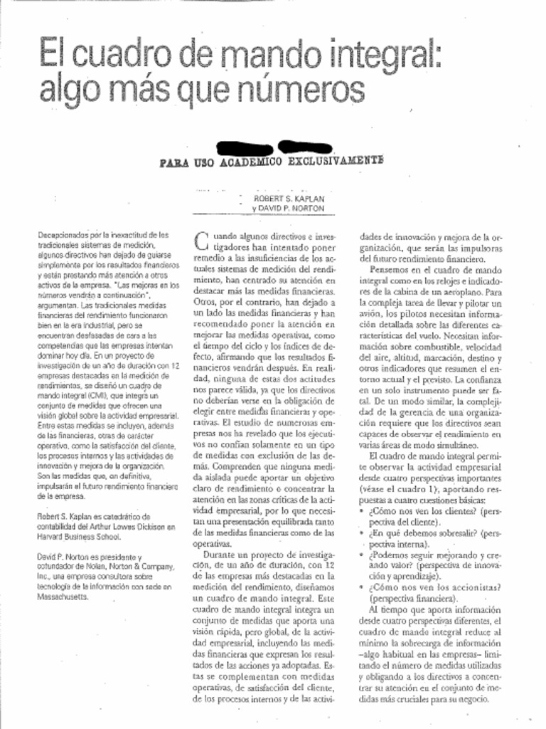 26 Lect E-6 Kaplan y Norton - El Cuadro de Mando Integral Algo Más Que Números | PDF