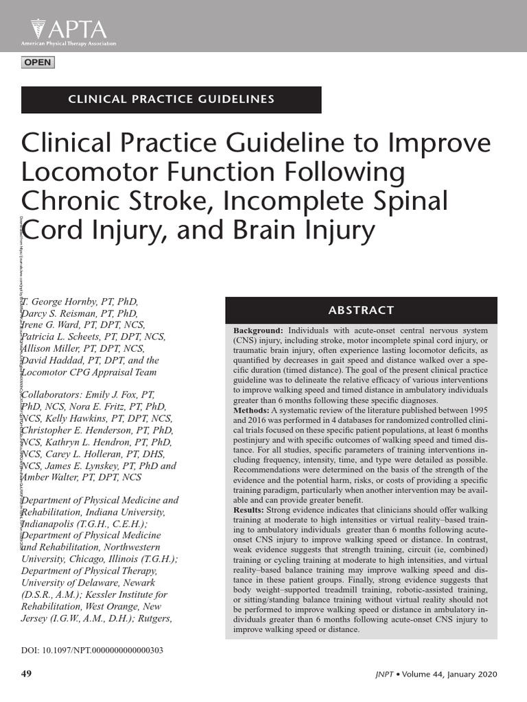 Clinical Practice Guideline To Improve Locomotor.8 | PDF | Physical ...