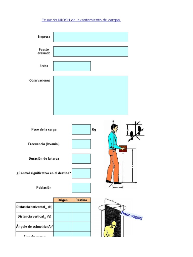 Evaluación ergonómica de una tarea de levantamiento de cargas utilizando la ecuación NIOSH | PDF