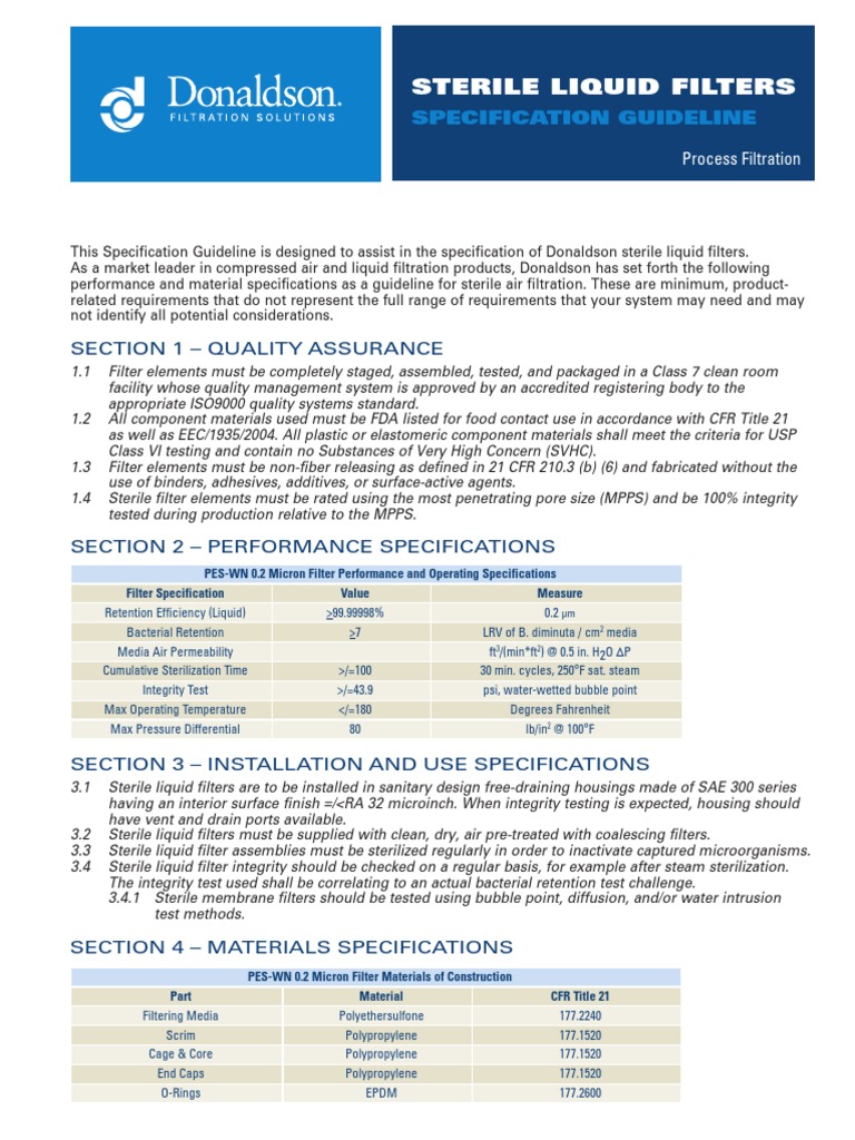 Sterile-. Liquid-Filters. Specification Guideline | PDF | Sterilization ...