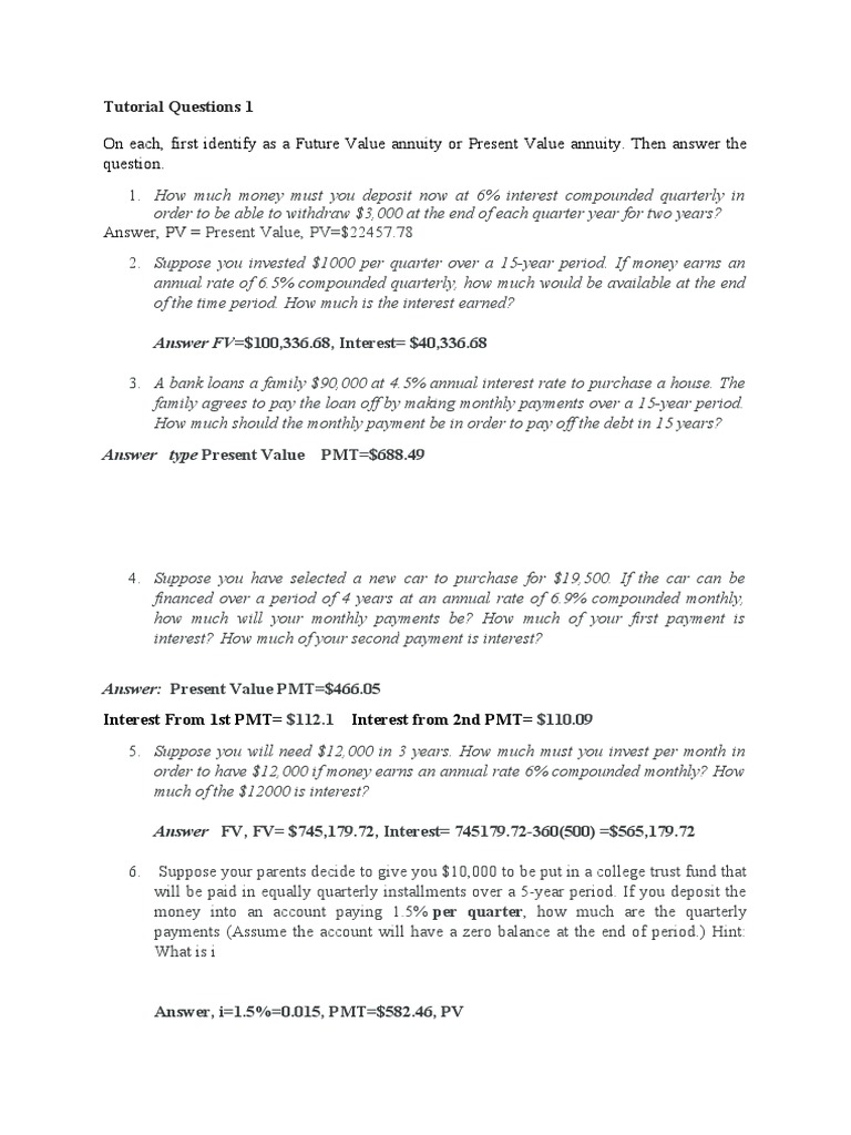 Tutorial Questions Annuities | PDF | Present Value | Interest