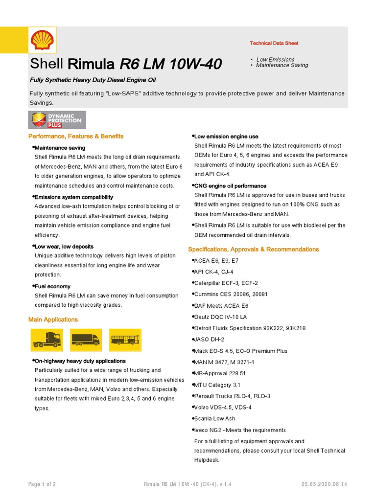 Shell Rimula R6 LM 10W-40 | PDF | Motor Oil | Vehicle Technology