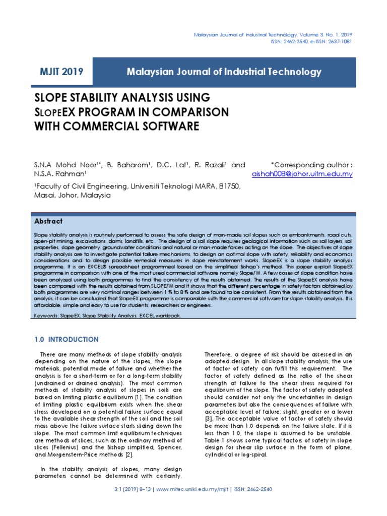 Slope Stability Analysis Using Slopeex Program in Comparison With ...