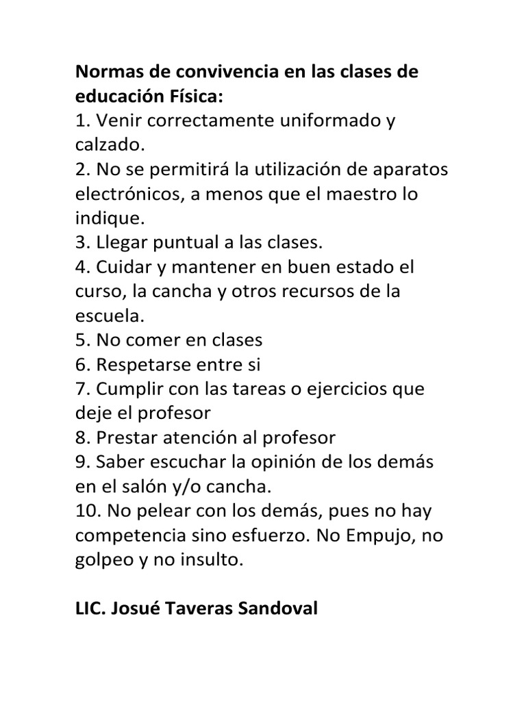Normas de Convivencia en Las Clases de Educación Física PDF | PDF