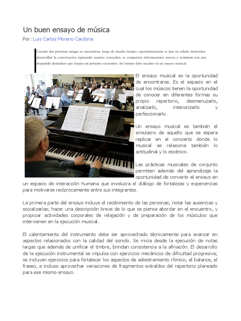 Un Buen Ensayo de Musica | Descargar gratis PDF | Ensayos | Aprendizaje