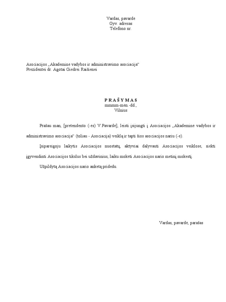 Nario Prašymo Forma | PDF