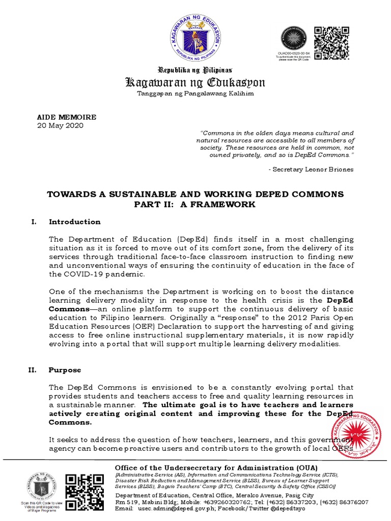 Deped Commons Framework | PDF | Educational Technology | Learning