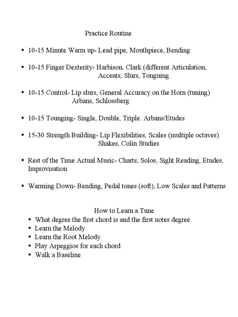 Daily Trumpet Practice Routine Guide | PDF