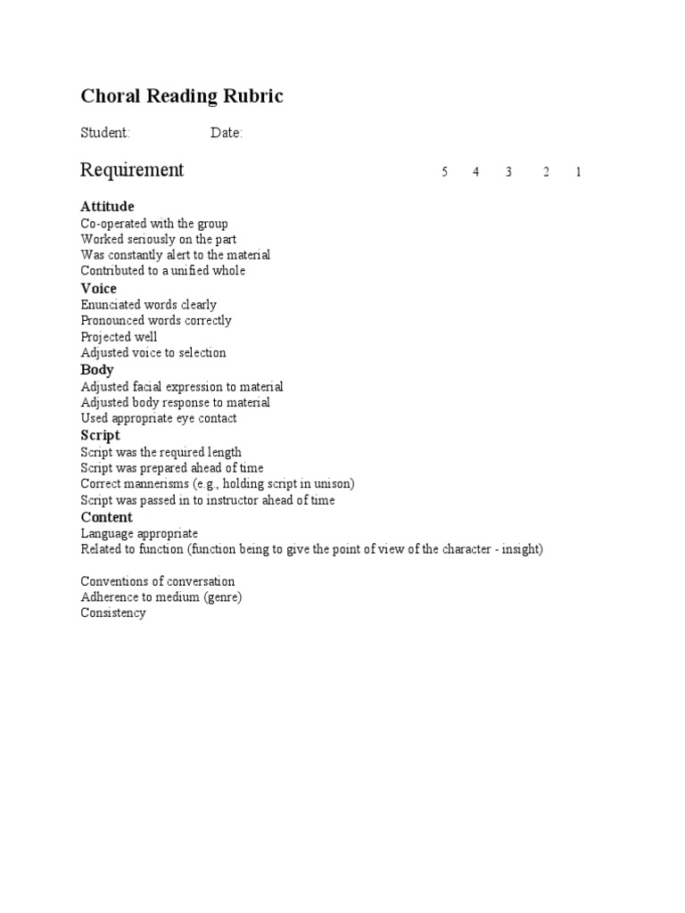 Choral Reading Rubric | PDF | Cognitive Science | Human Communication