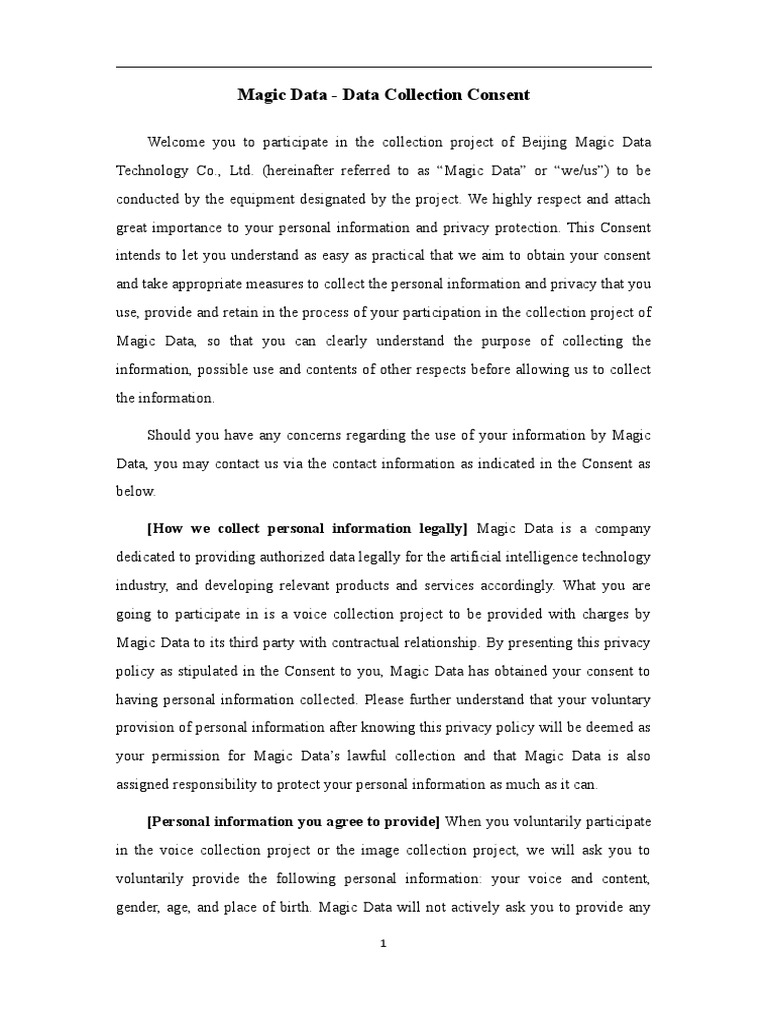 Magic Data - Data Collection Consent | PDF | Consent | Privacy