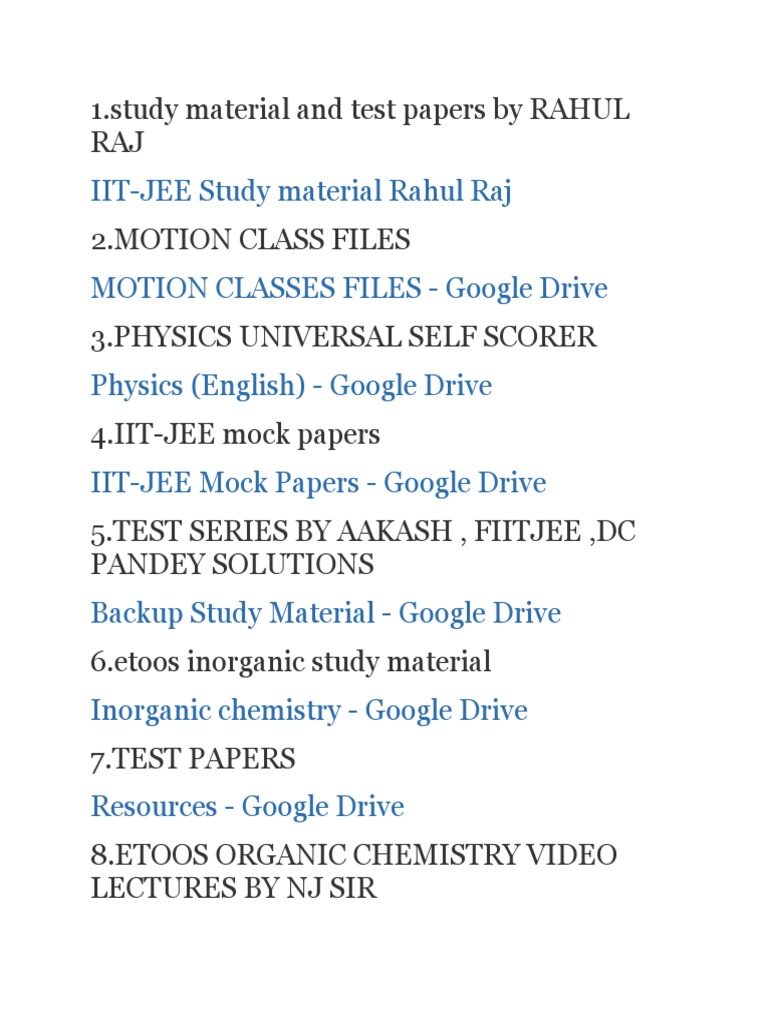 IIT-JEE Study Material Rahul Raj Motion Classes Files - Google Drive ...