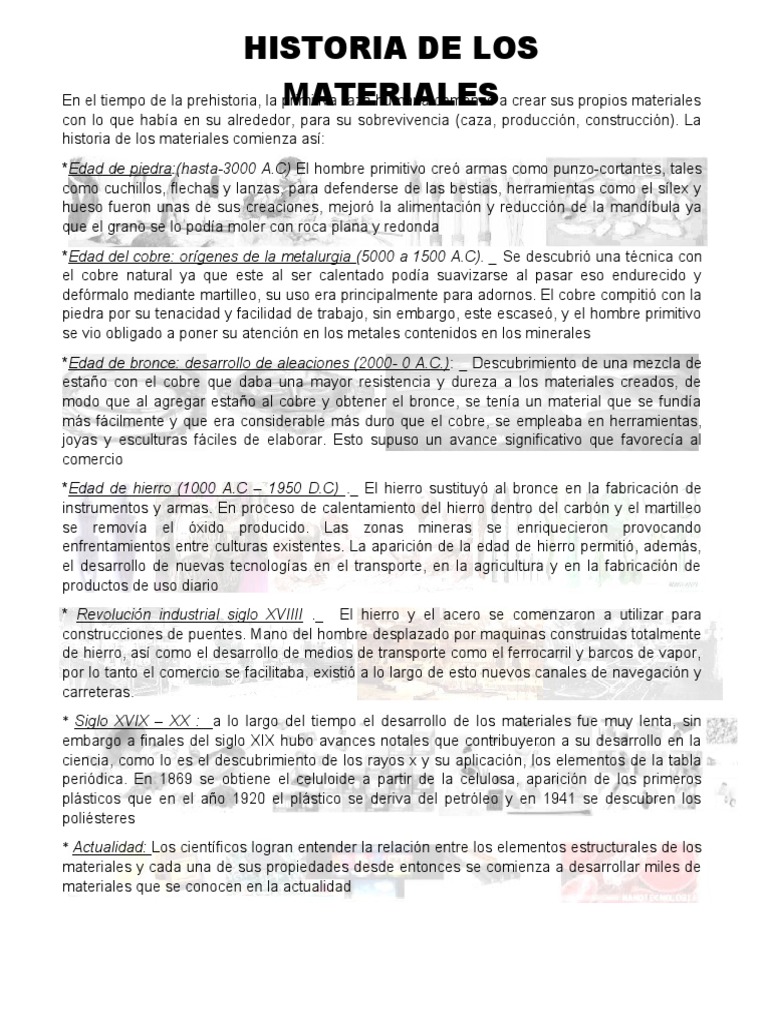 Historia de los materiales y metales | PDF | Bronce | Edad de Hierro