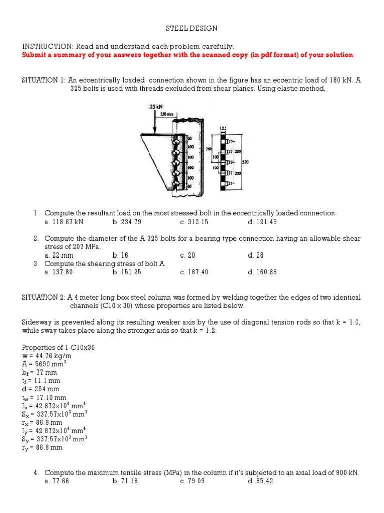 Steel Design INSTRUCTION: Read and Understand Each Problem Carefully ...