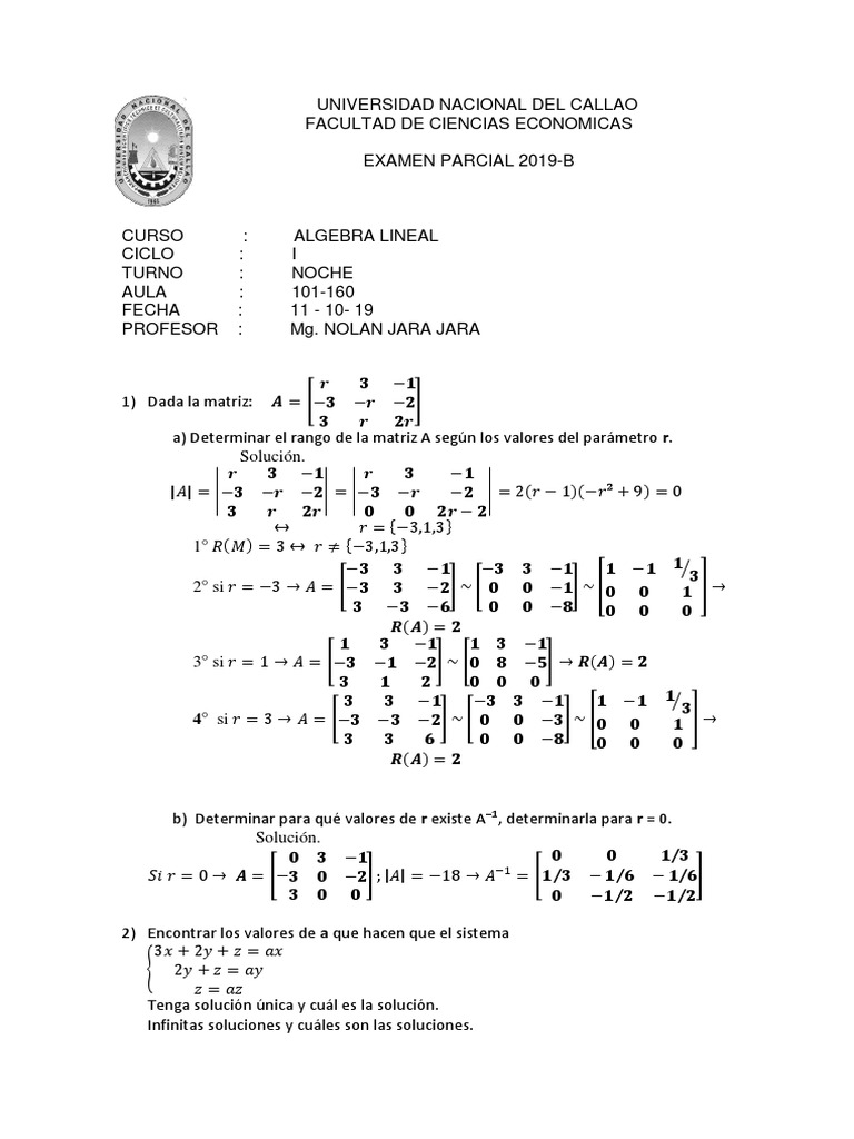 Alg - Lin.examen Parcial Resuelto 2019-B | PDF | Álgebra | Enseñanza de ...