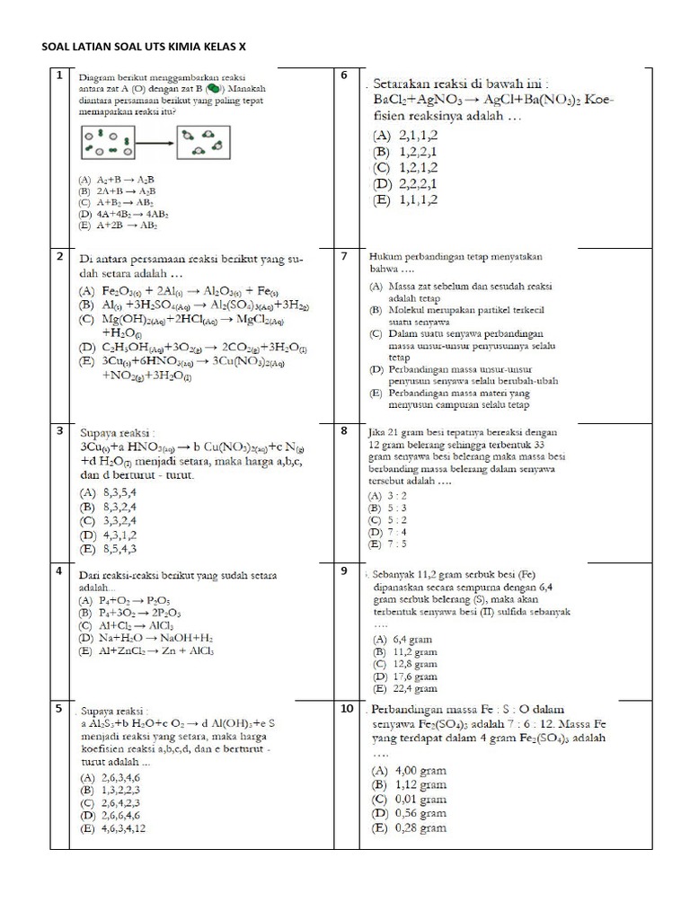 Soal Latihan UTS Kimia | PDF