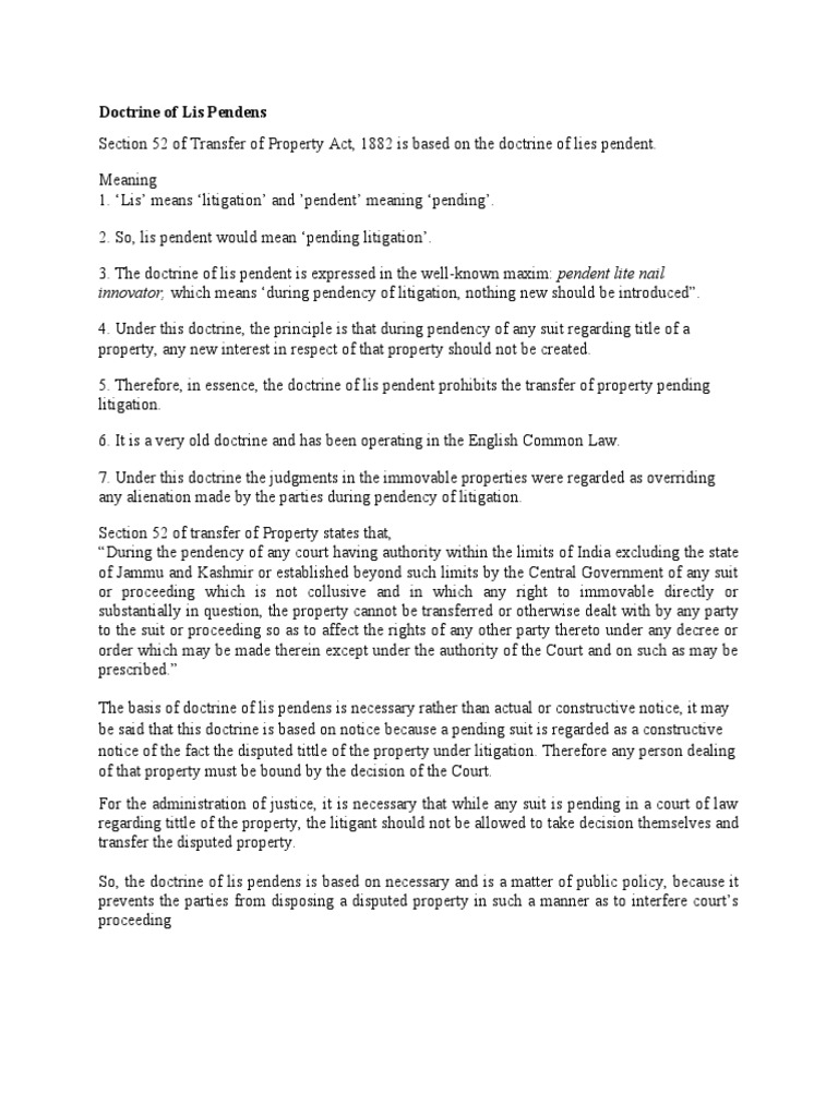 Doctrine of Lis Pendens | Download Free PDF | Lawsuit | Legal Concepts