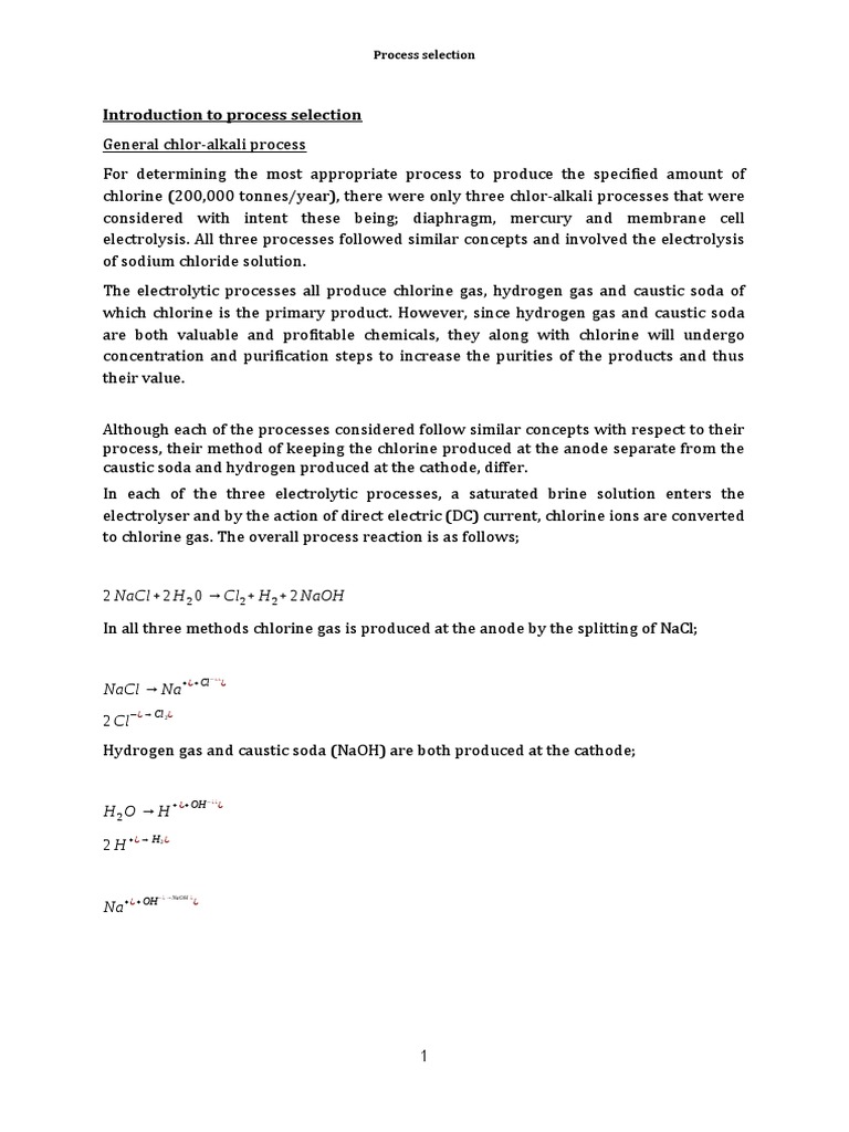Process Selection | PDF | Chemistry | Chemical Elements