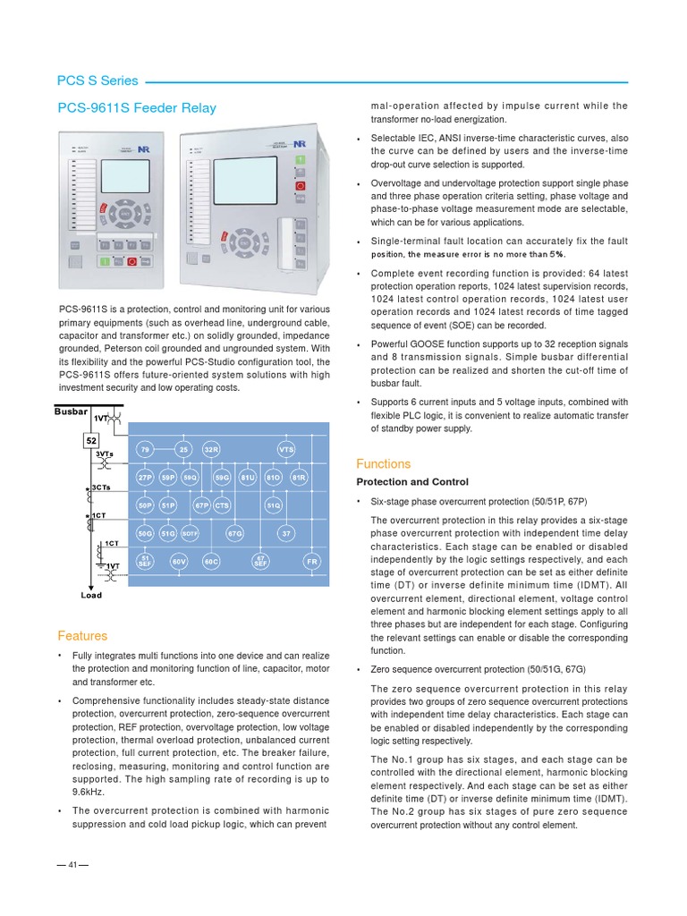 PCS S Series PCS-9611S Feeder Relay Y: Functions | PDF | Relay ...
