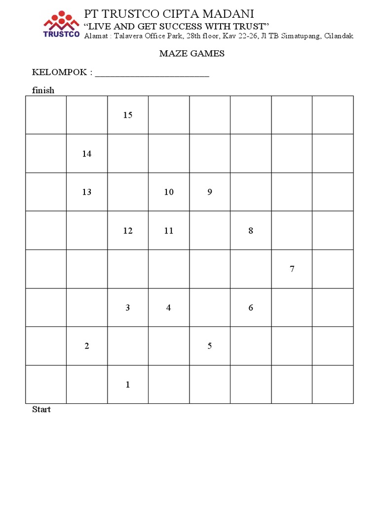 "Live and Get Success With Trust" Maze Games KELOMPOK: - Finish 15 | PDF