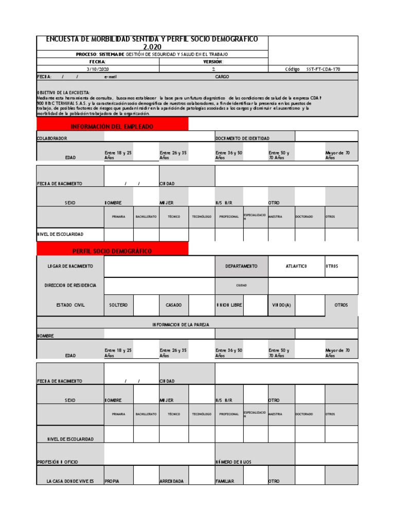 Formato de Encuesta de Morbilidad Sentida 2020 | PDF | Artritis ...