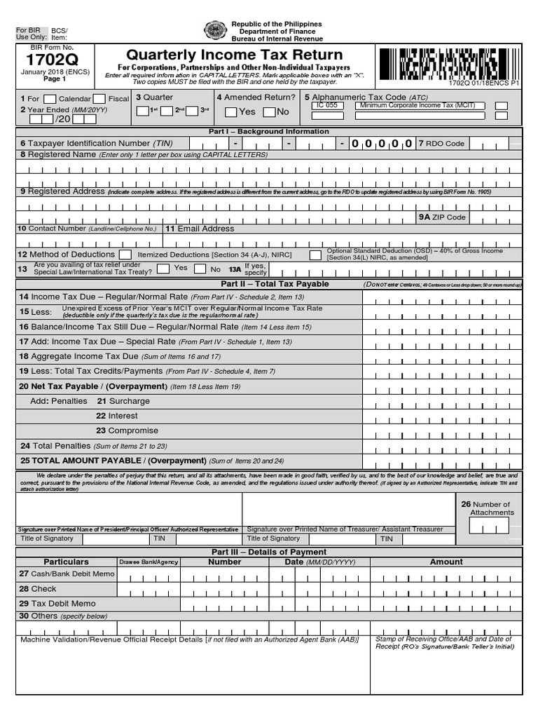 Quarterly Income Tax Return: Yes No | Download Free PDF | Tax Deduction ...