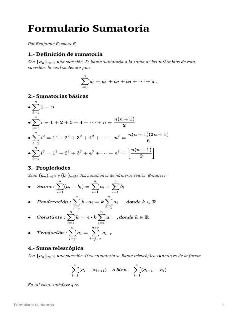 Formulario Sumatoria | PDF | Objetos matemáticos | Enseñanza de matemática