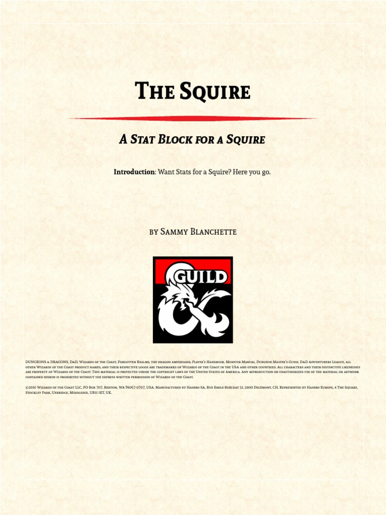 The Squire: A Stat Block For A Squire | PDF | Wizards Of The Coast ...
