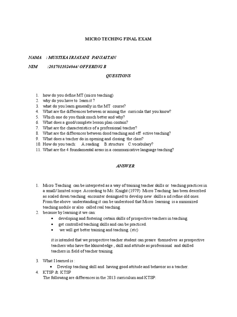 Micro Teaching Exam Insights and Skills | PDF | Curriculum | Learning