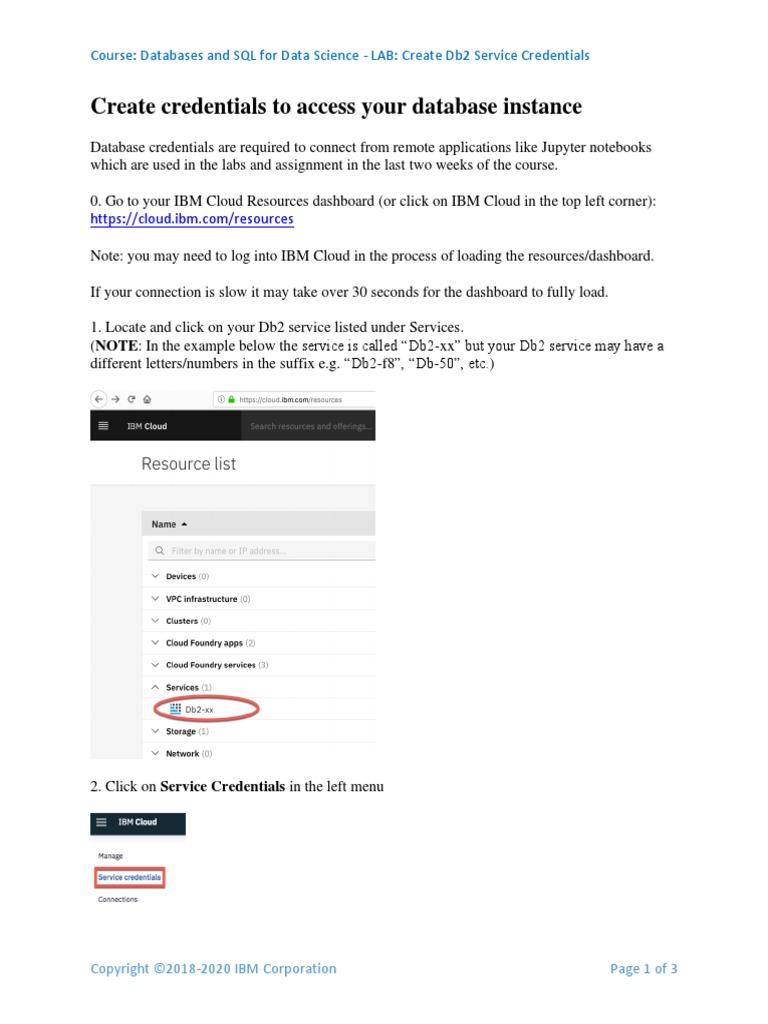 Create Credentials To Access Your Database Instance | PDF