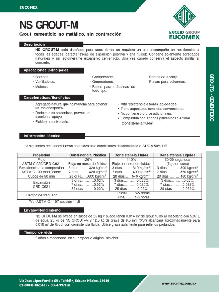 NS Grout M | PDF | Cemento | Agua