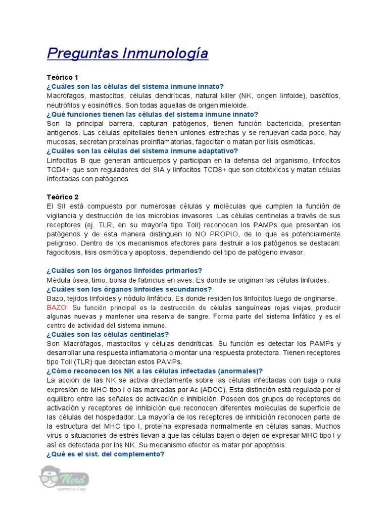 Preguntas Inmuno | PDF | Célula B | Linfocitos