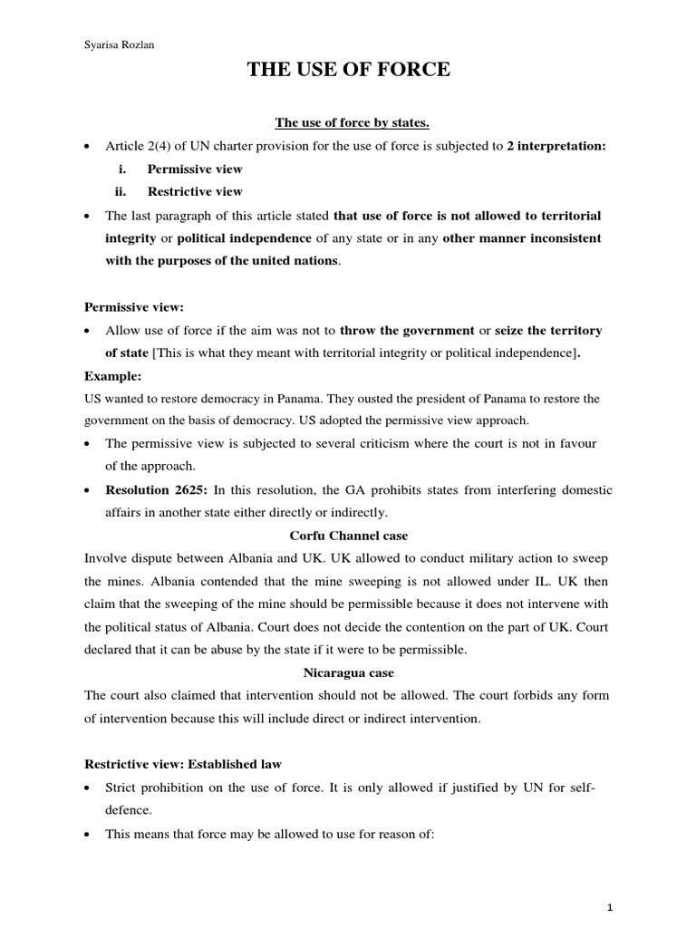 Use of Force - International Law | PDF | Gulf War | International Security
