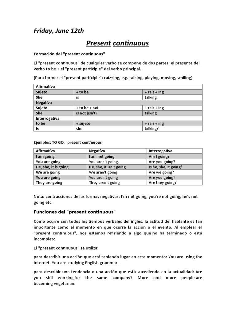 Present Progressive - Class | PDF