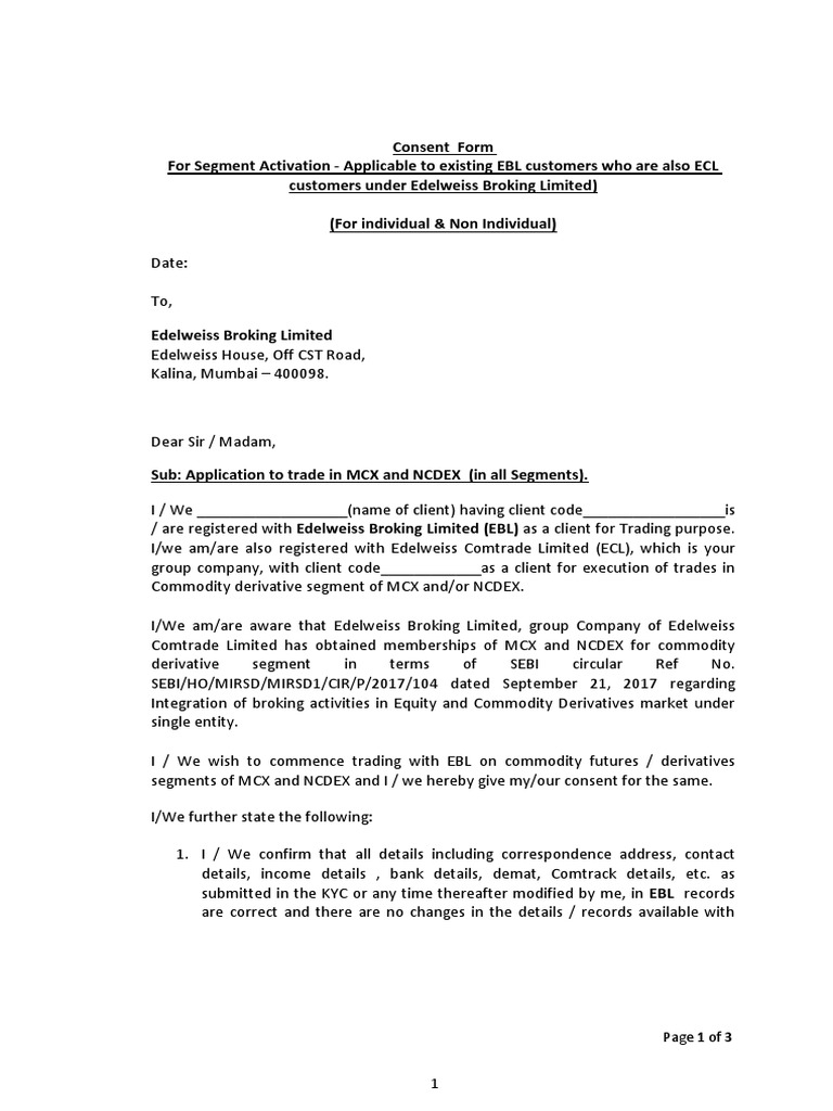 Consent Form for EBL-ECL Trading | PDF | Business | Government