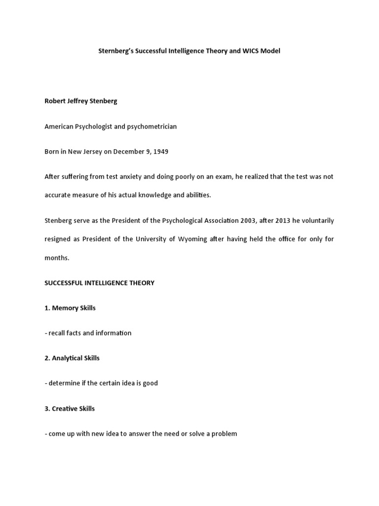 Sternberg's Successful Intelligence Theory and WICS Model | PDF
