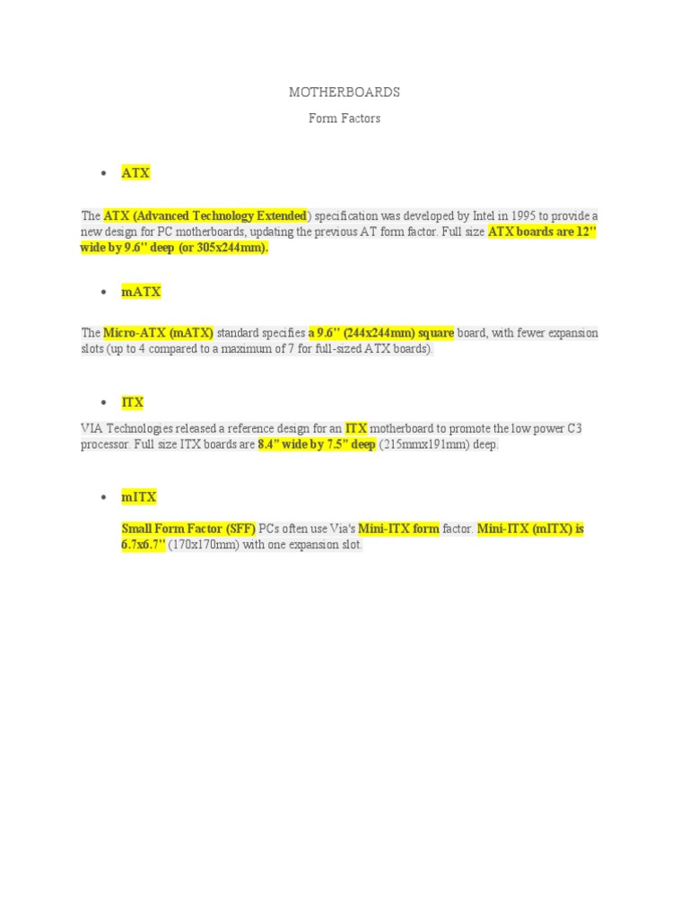 Motherboard Form Factors Guide | PDF