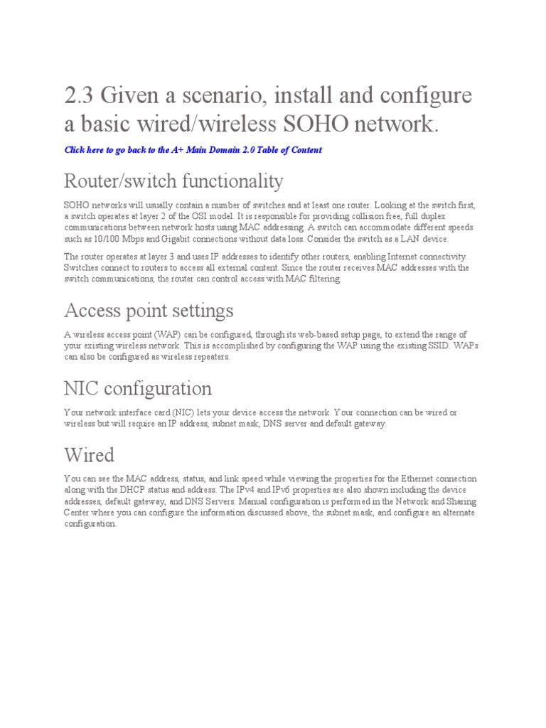 2.3 Given A Scenario, Install and Configure A Basic Wired Wireless SOHO ...