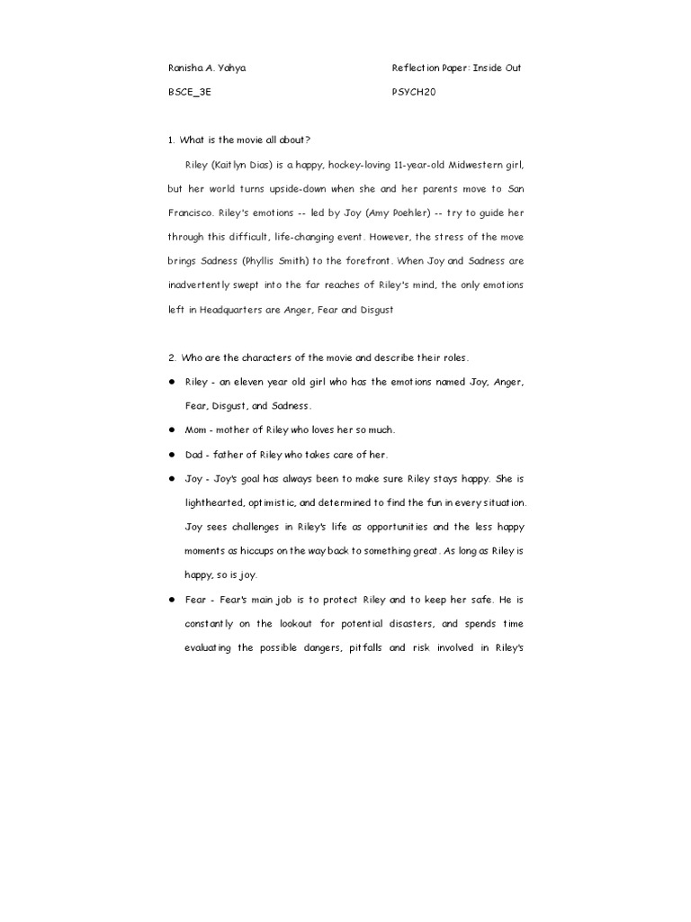 Inside Out Pdf Pdf Disgust Anger