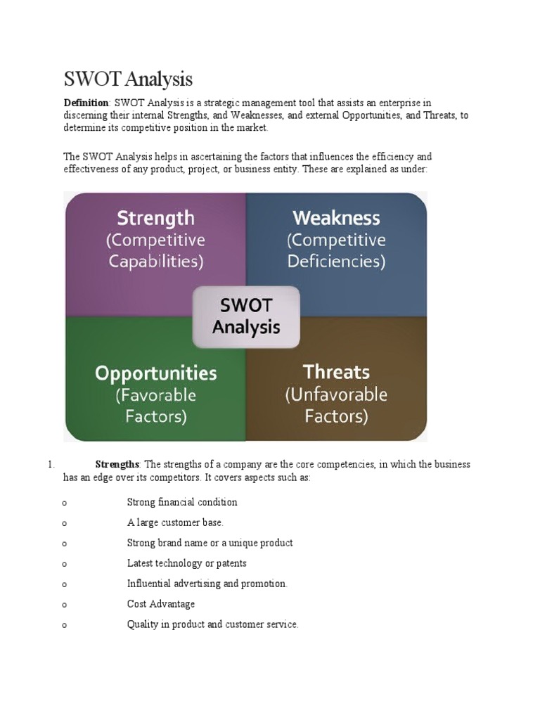 SWOT Analysis: Definition: SWOT Analysis Is A Strategic Management Tool ...